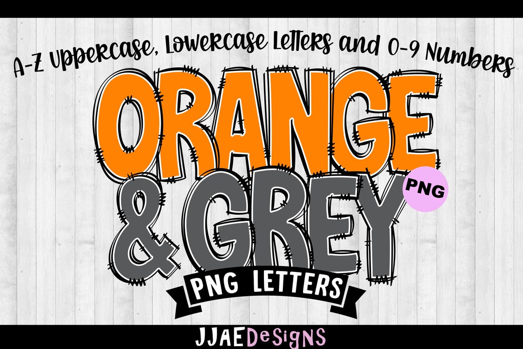 Orange & Grey Alphabet PNG Letters, Doodle Letters PNG Letters, Orange ...