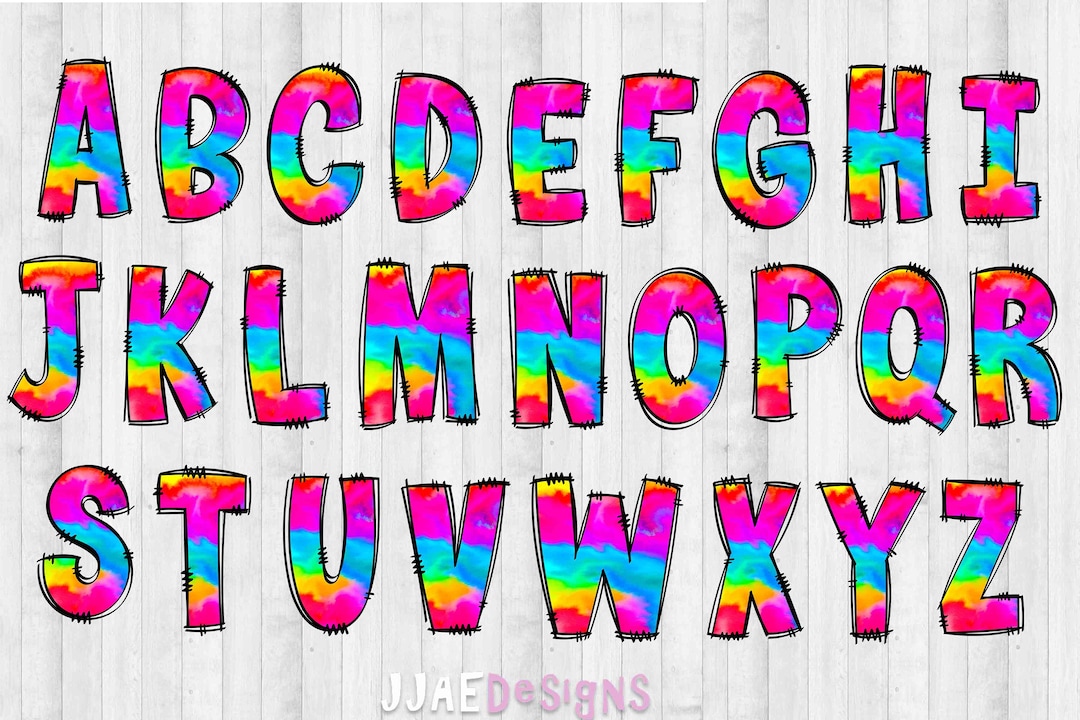 Rainbow Watercolor PNG Letters, Doodle Sublimation Alphabet Bundle ...