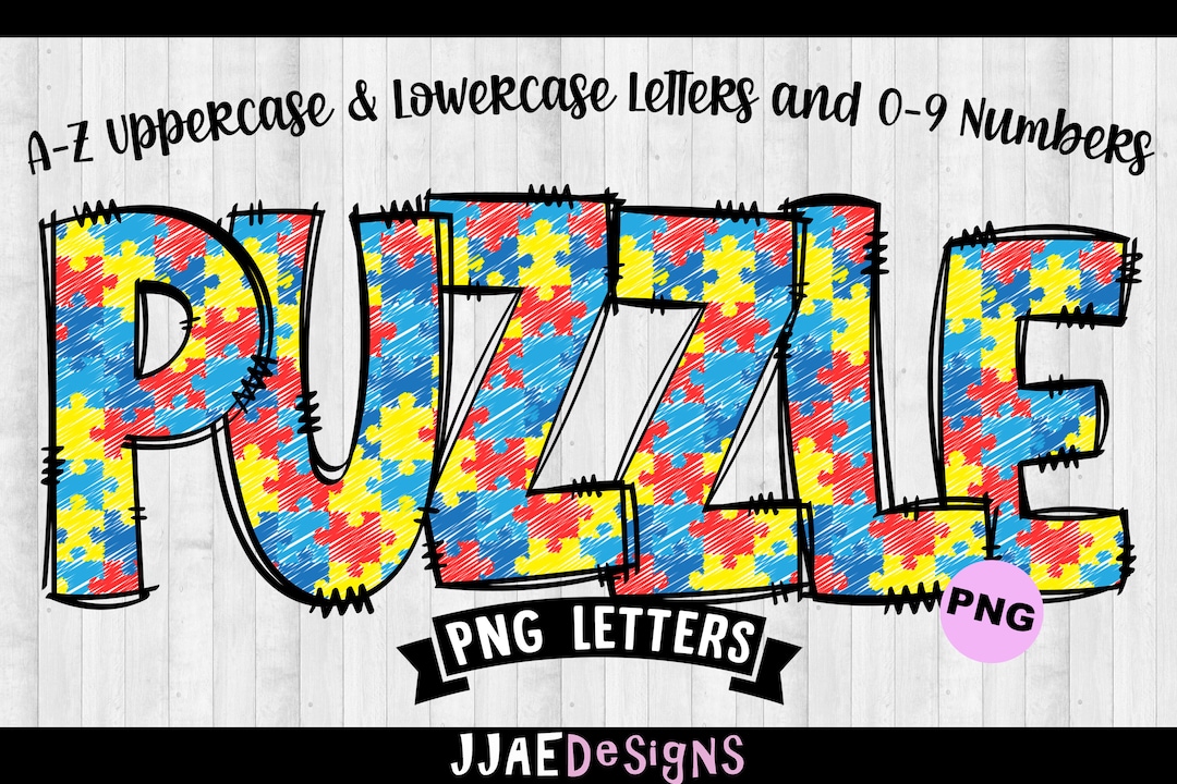 Puzzle PNG Letters, Autism Alphabet Doodle, Autism Doodle Letters ...