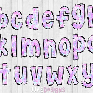 Pastel Doodle Font, Pink and Blue Doodle Alphabet Bundle, Swirl Doodle ...
