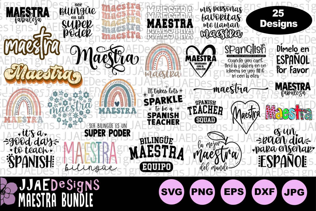 Maestra Svg Bundle, Maestra Shirt Svg, Maestra Bilingue, Maestra Gift ...