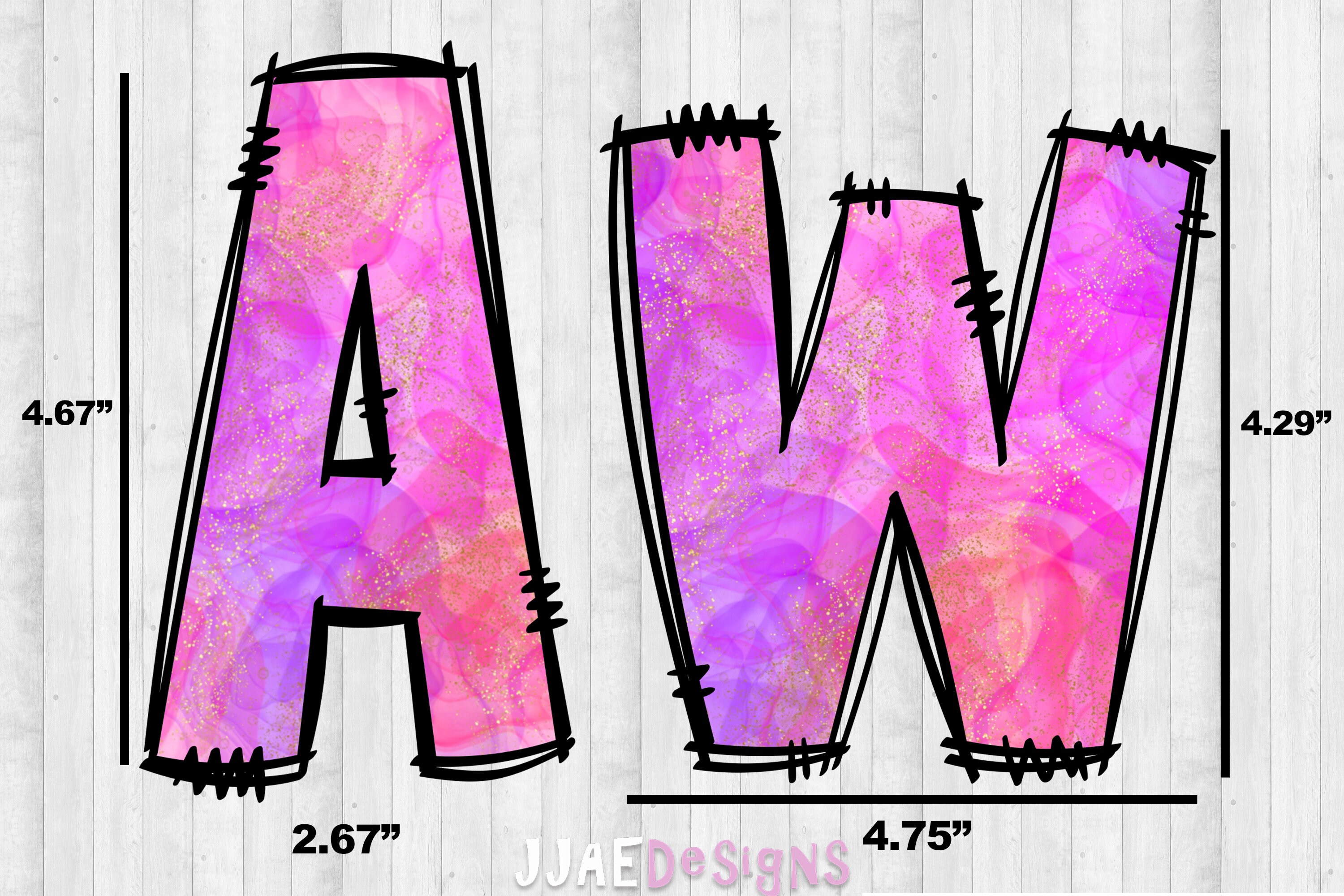Watercolor PNG Letters, Pink Purple Doodle Sublimation Alphabet, Pink ...