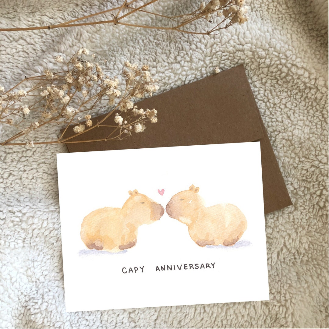 Capybara Cute Animal Anniversary Watercolour Greeting Card Blank - Etsy