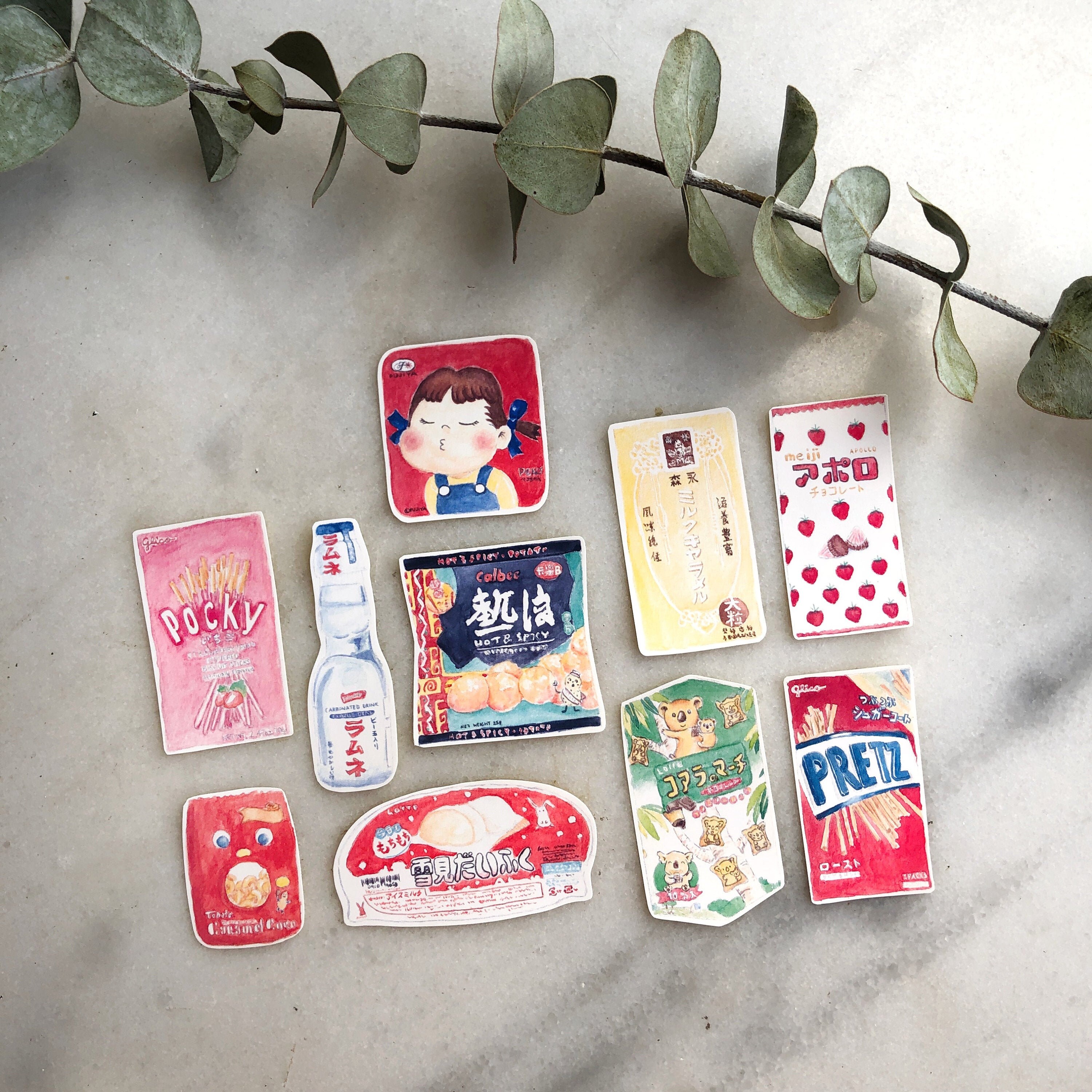 Japanese Asian Snack Watercolour Stickers - Die Cut Matte Vinyl - Pocky ...
