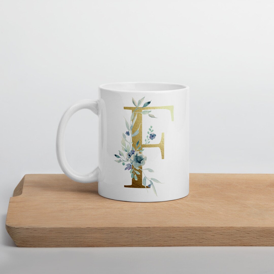 Monogram Mug Letter F Initial Mug Personalized Gift for Her Watercolor ...