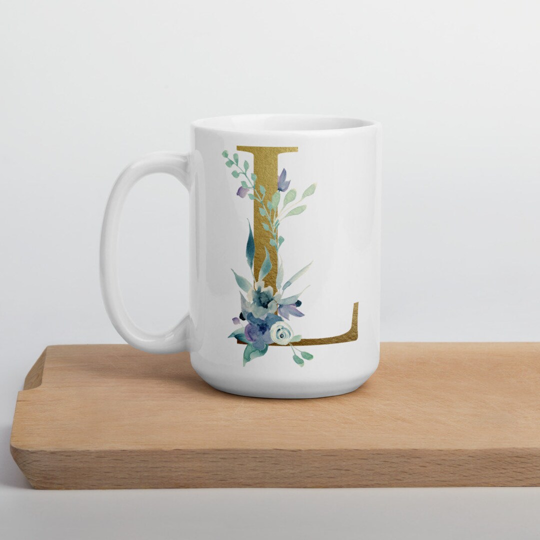 Monogrammed Mug Letter L Initial Mug Personalized Gift for Her 15 Oz ...