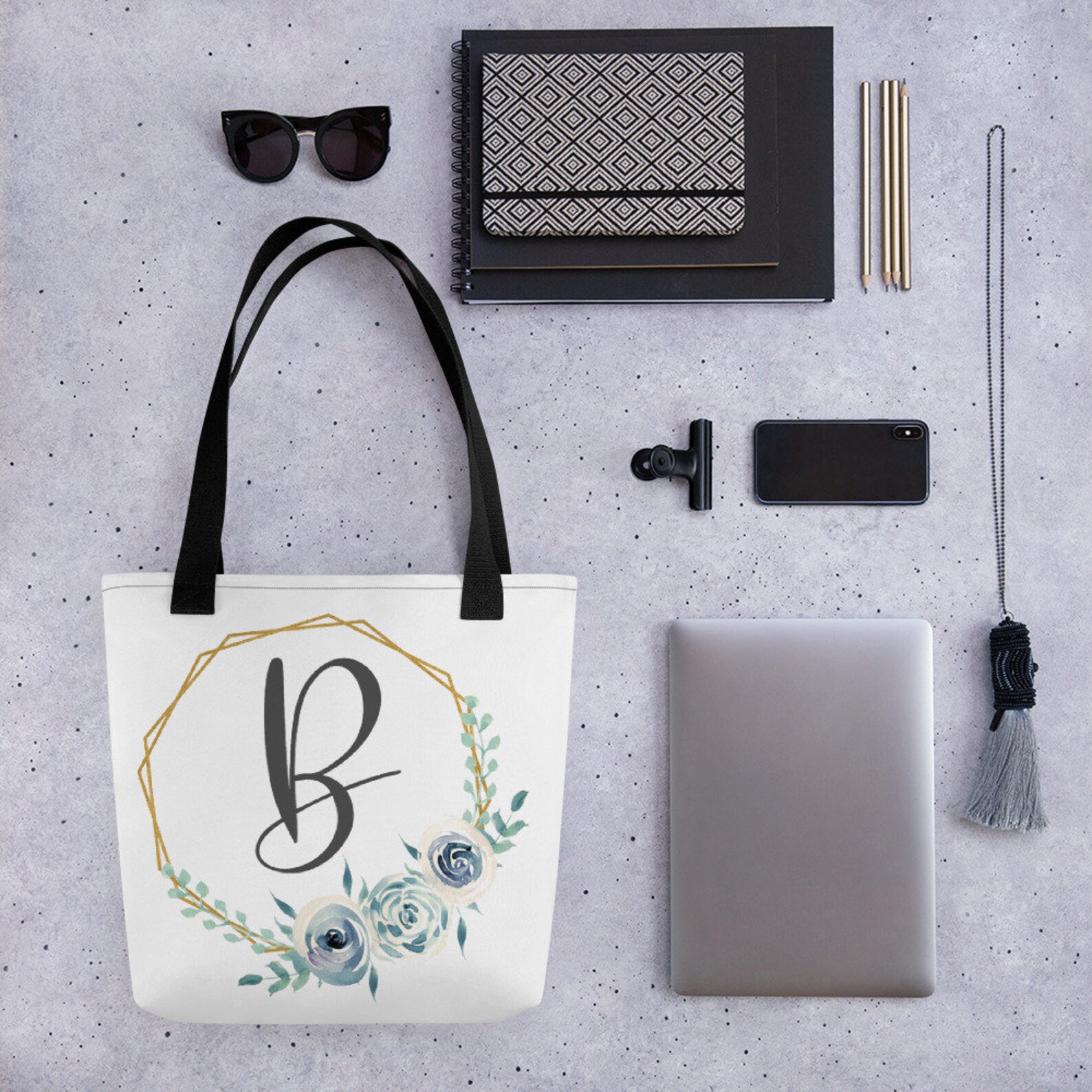 Monogram Tote Bag Letter B Bridesmaid Tote Bag Personalized Tote Bag ...
