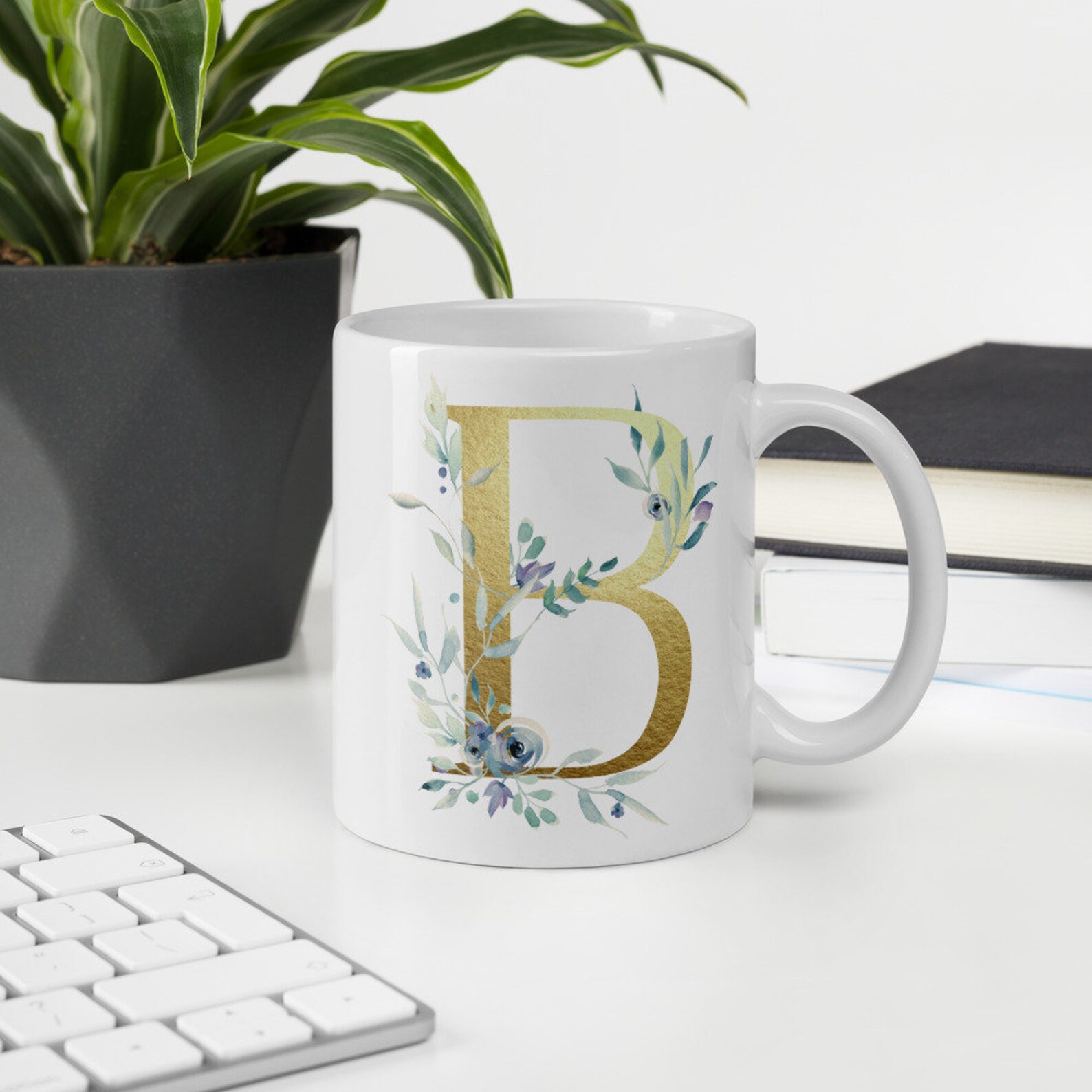 Monogram Mug Letter B Initial Mug Personalized Gift for Her Watercolor ...