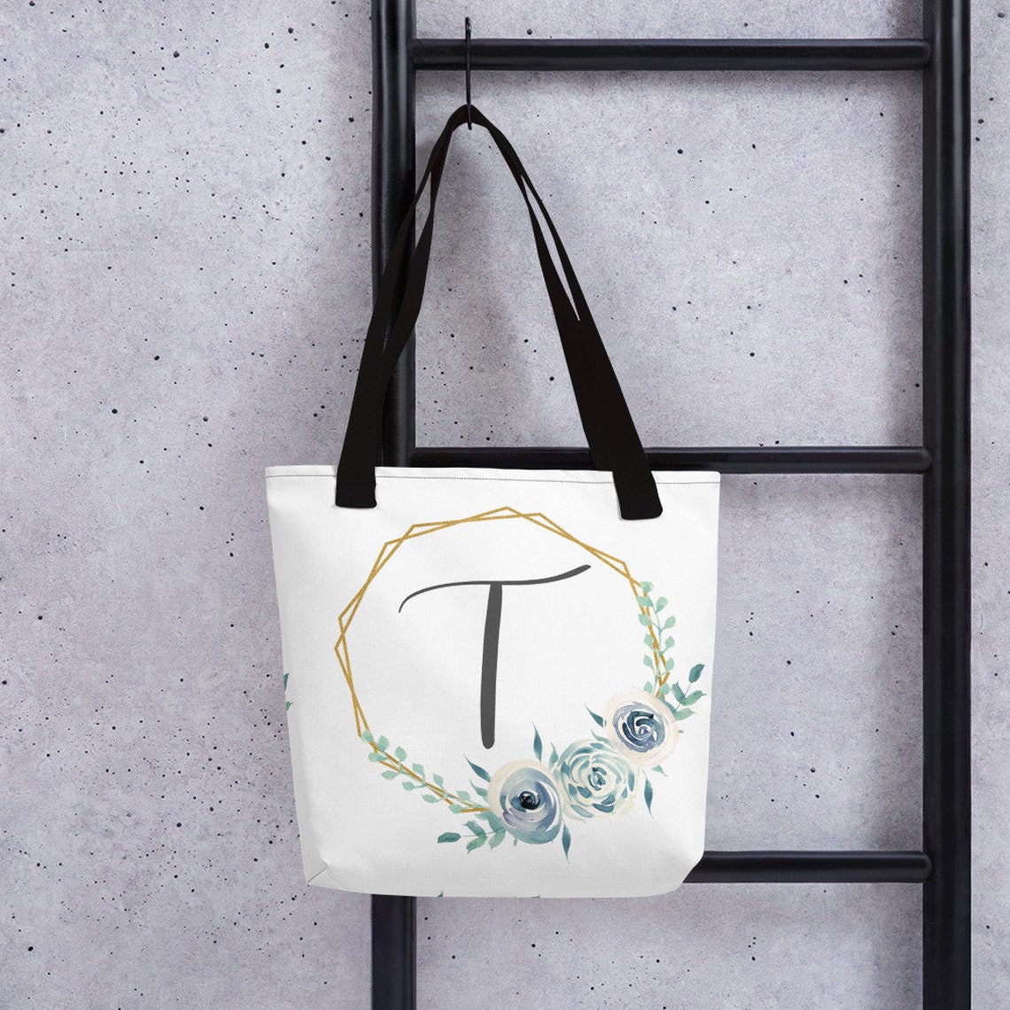 Monogram Tote Bag Letter T Bridesmaid Tote Bag Personalized Tote Bag ...