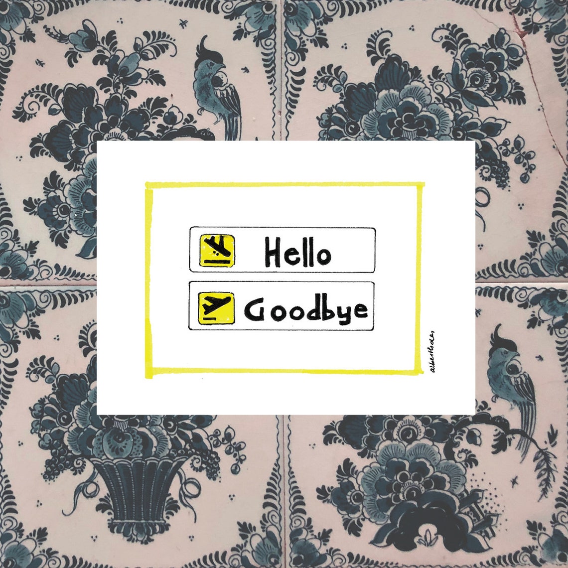 Hello Goodbye Illustrated Postcard | Etsy
