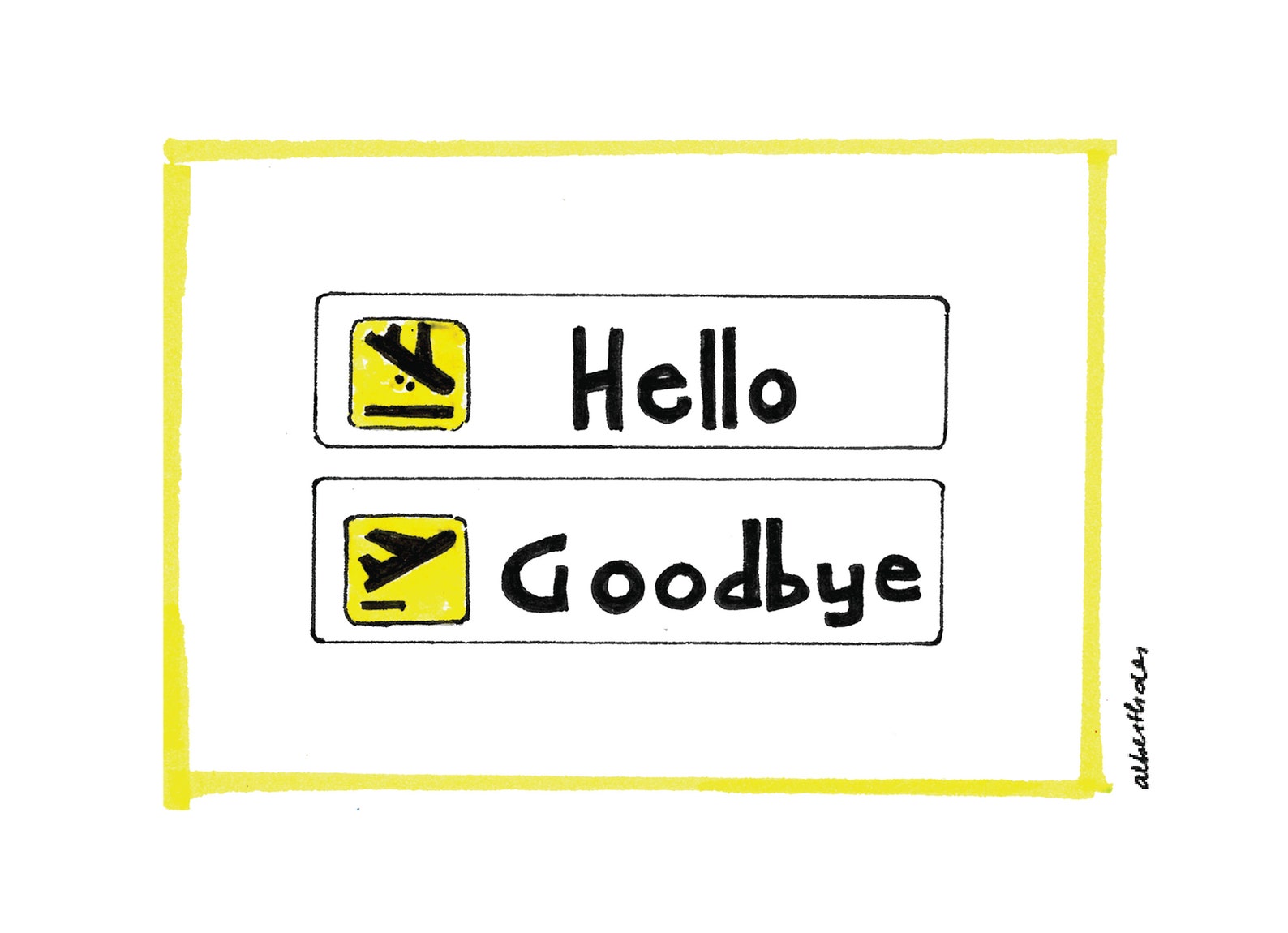 Hello Goodbye Illustrated Postcard | Etsy