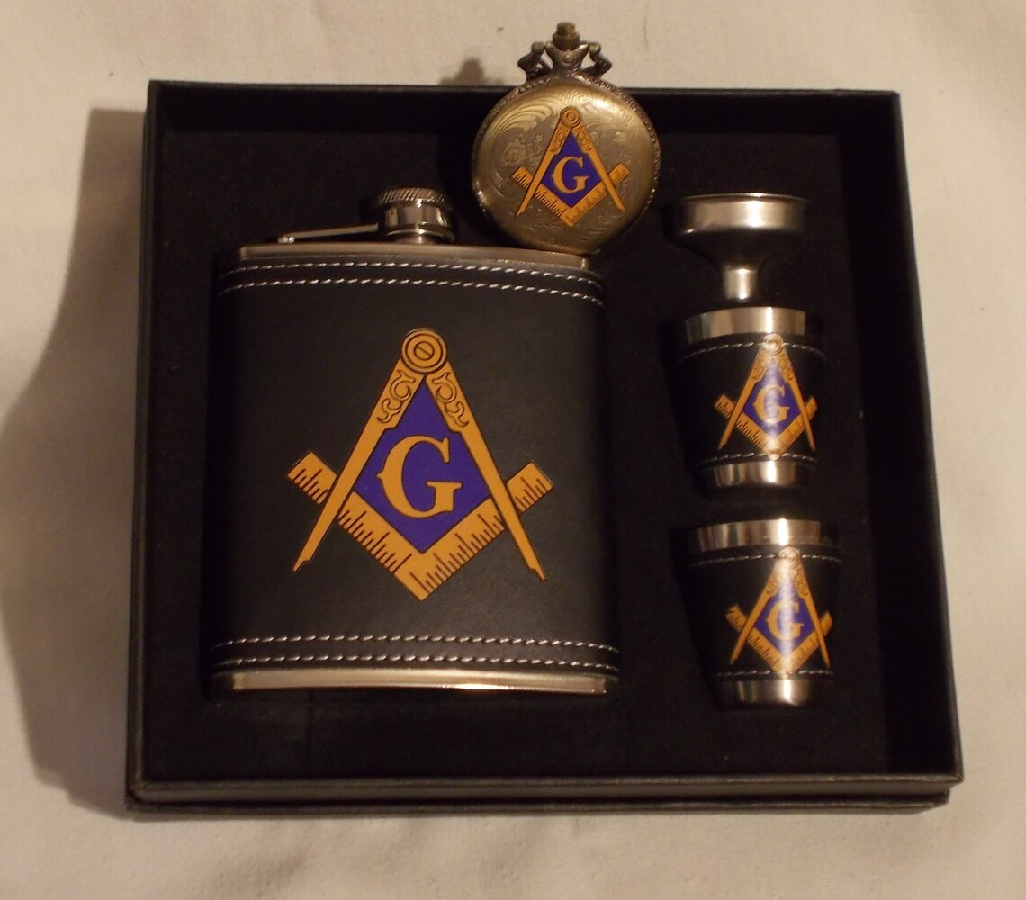 Freemason / Flask & Pocket Watch Set /black or Bronze Watch - Etsy