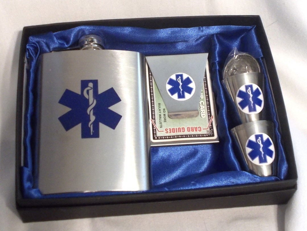 Paramedic EMT Flask Set / Stainless Steel/ With Money Clip-credit Card ...