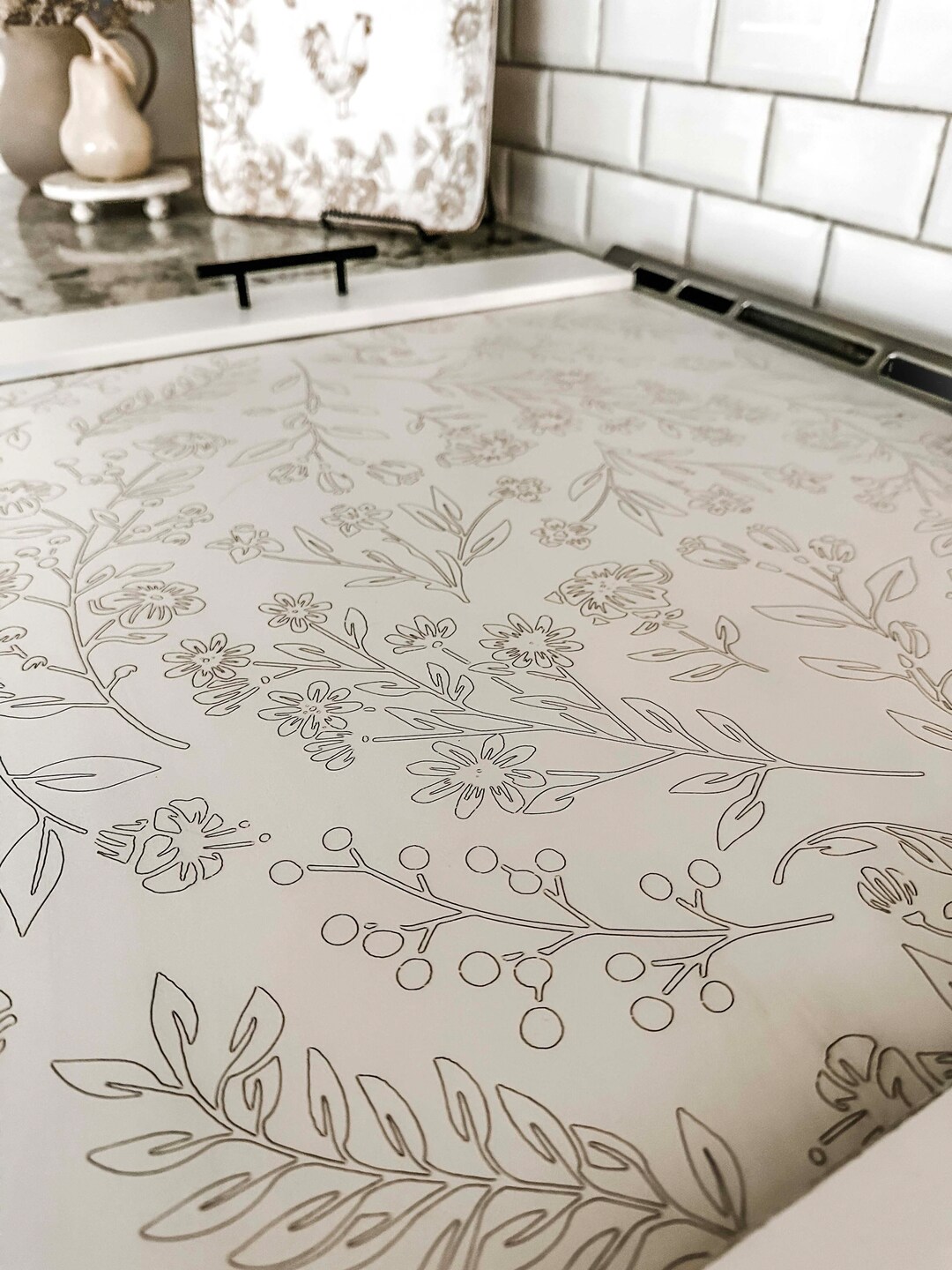 Cottage Floral Engraved Stove Cover, Gas Range, Glass Cooktop, Burner ...