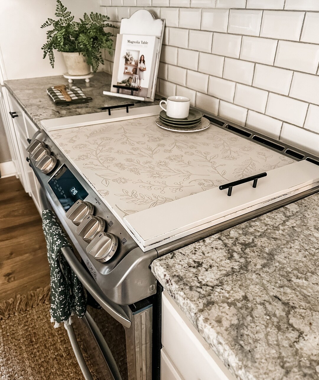 Cottage Floral Engraved Stove Cover, Gas Range, Glass Cooktop, Burner ...