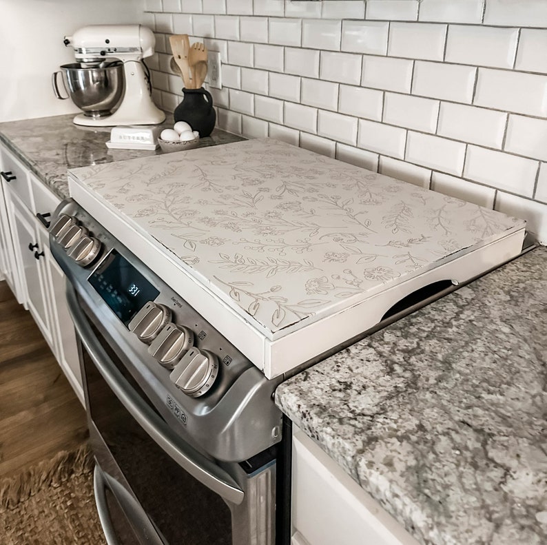 Cottage Floral Engraved Stove Cover, Gas Range, Glass Cooktop, Burner ...
