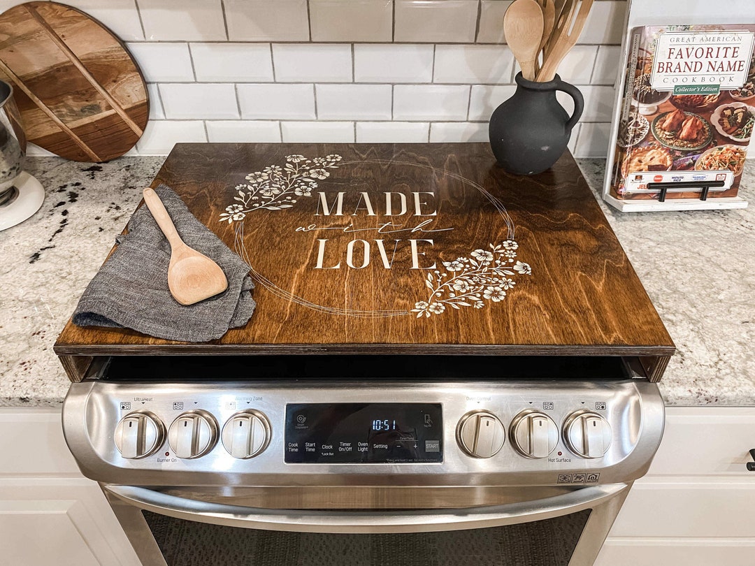 Engraved Made With Love Stove Cover, Floral Wreath Noodle Board ...