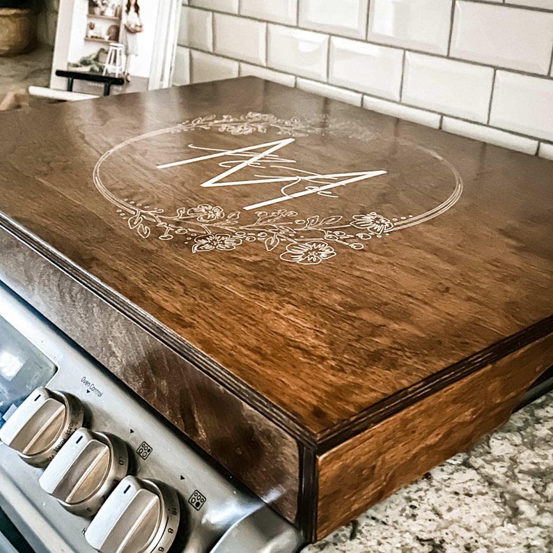 Personalized Warm Brown Stove Cover, Noodleboard, Gas Range, Electric ...