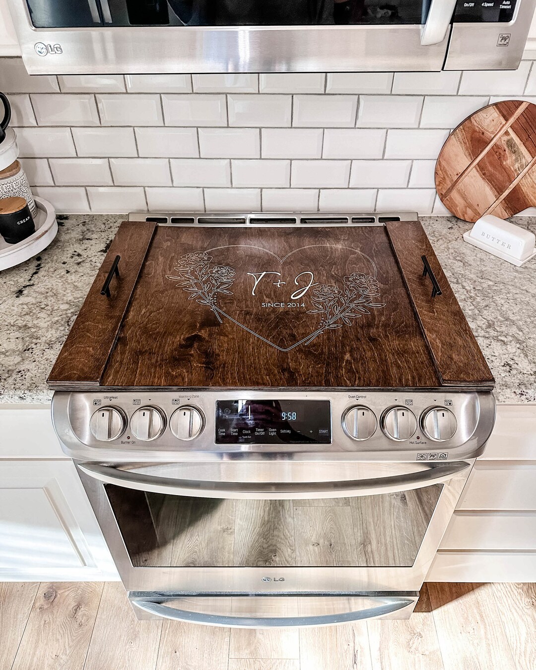 Personalized Engraved Wedding/anniversary Stove Top Cover, Heart Wreath ...