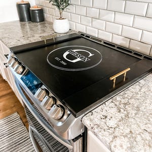 Engraved Black Minimalist Stove Cover, Noodle Board, Burner Cover ...