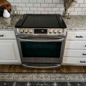 Sleek Black Minimalist Stove Cover, Noodle Board, Burner Cover, Cooktop ...