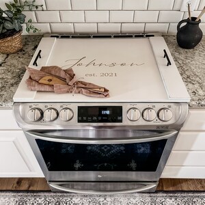 Engraved Stove Cover Last Name + Est Date, Gas Range, Glass Cooktop ...
