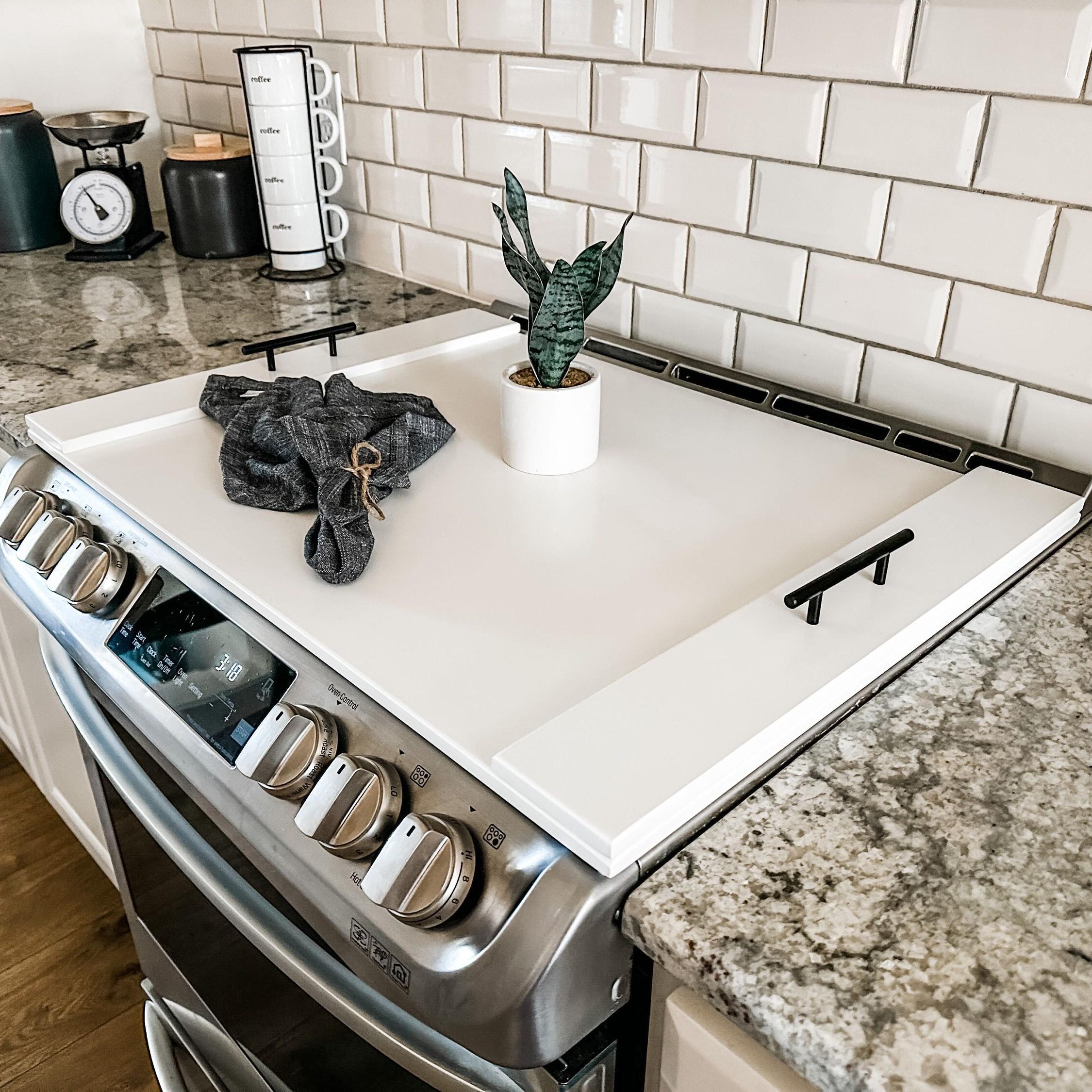 White Minimalist Stove Cover, Noodle Board, Gas Range, Cooktop, Burner ...