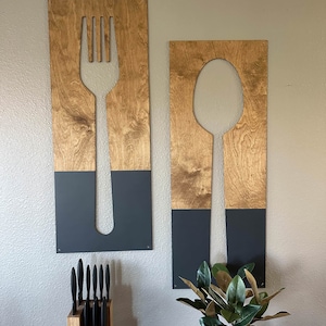 Fork Spoon Knife Wall Decor, Wall Hanging, Utensils, Stained Wood ...