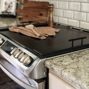 Sleek Black Minimalist Stove Cover, Noodle Board, Burner Cover, Cooktop ...