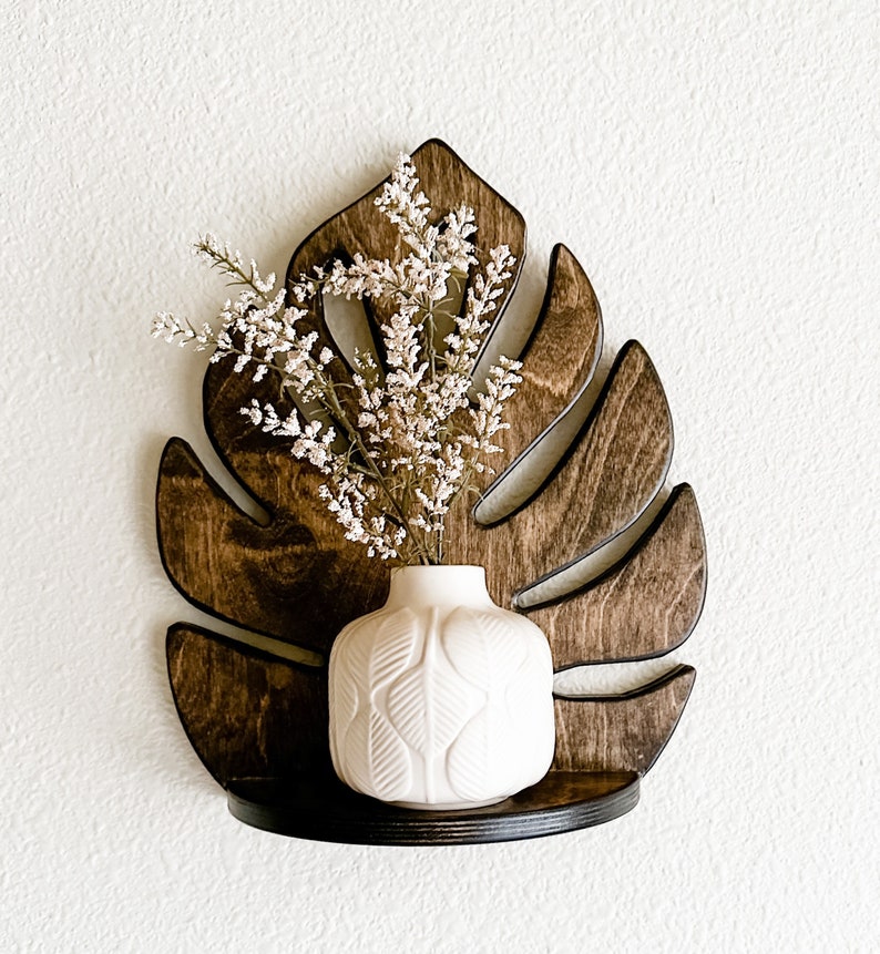 Minimalist Monstera Leaf Shelf, Plant Holder, Plant Shelf, Dark Brown ...
