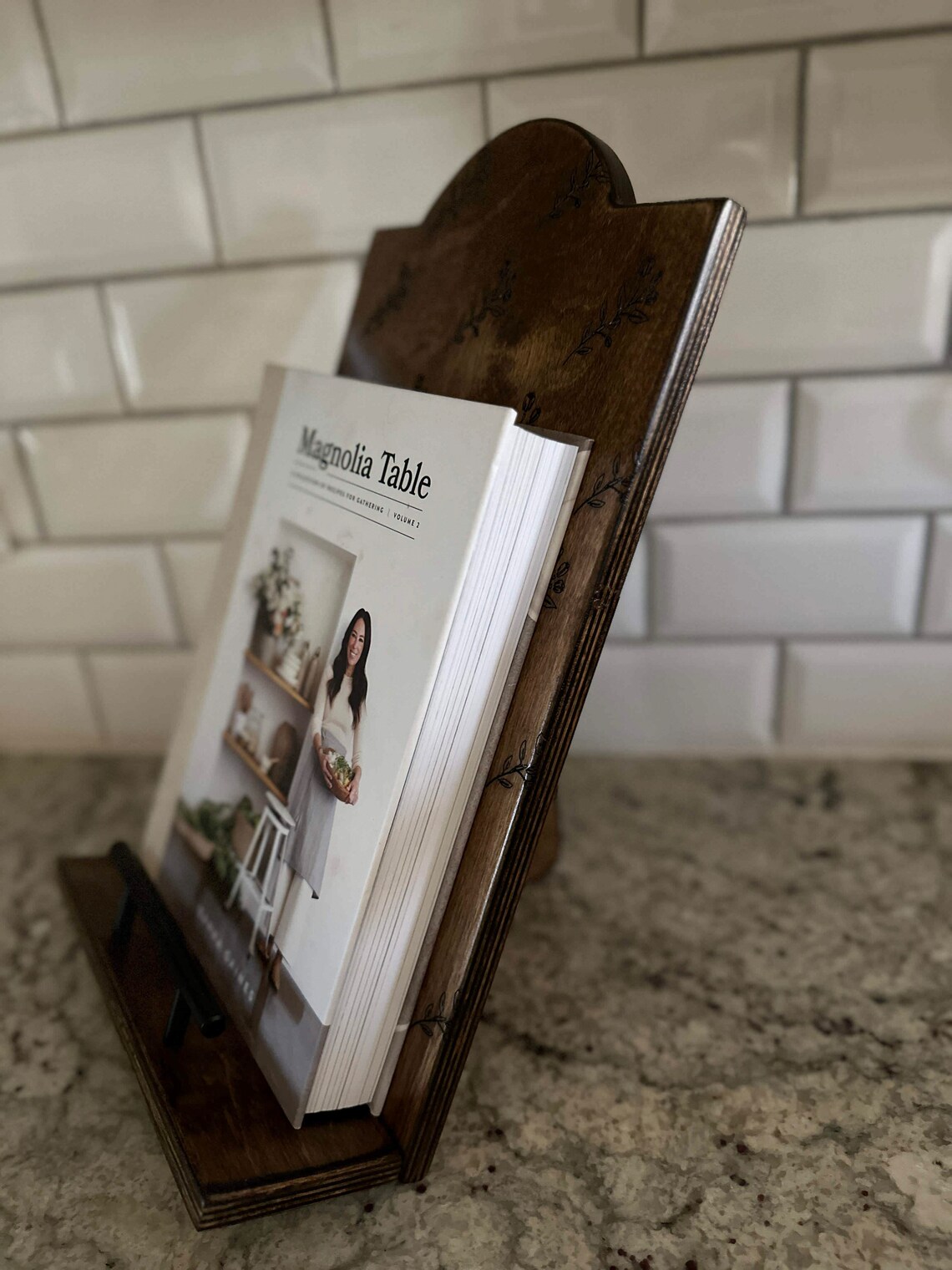 Floral Engraved Cookbook Stand in Warm Brown, Wood, Cookbook Holder ...