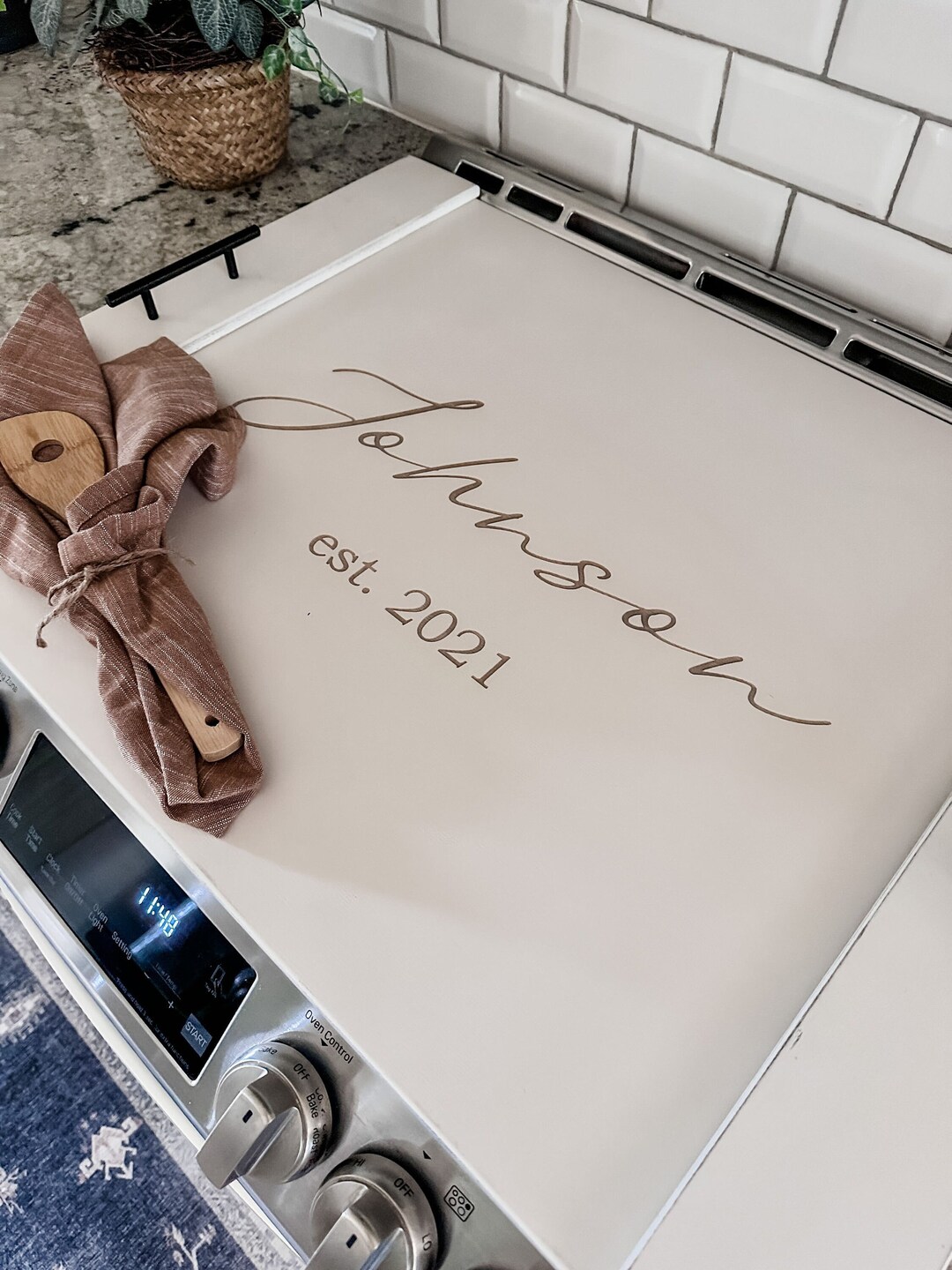 Engraved Stove Cover Last Name + Est Date, Gas Range, Glass Cooktop ...