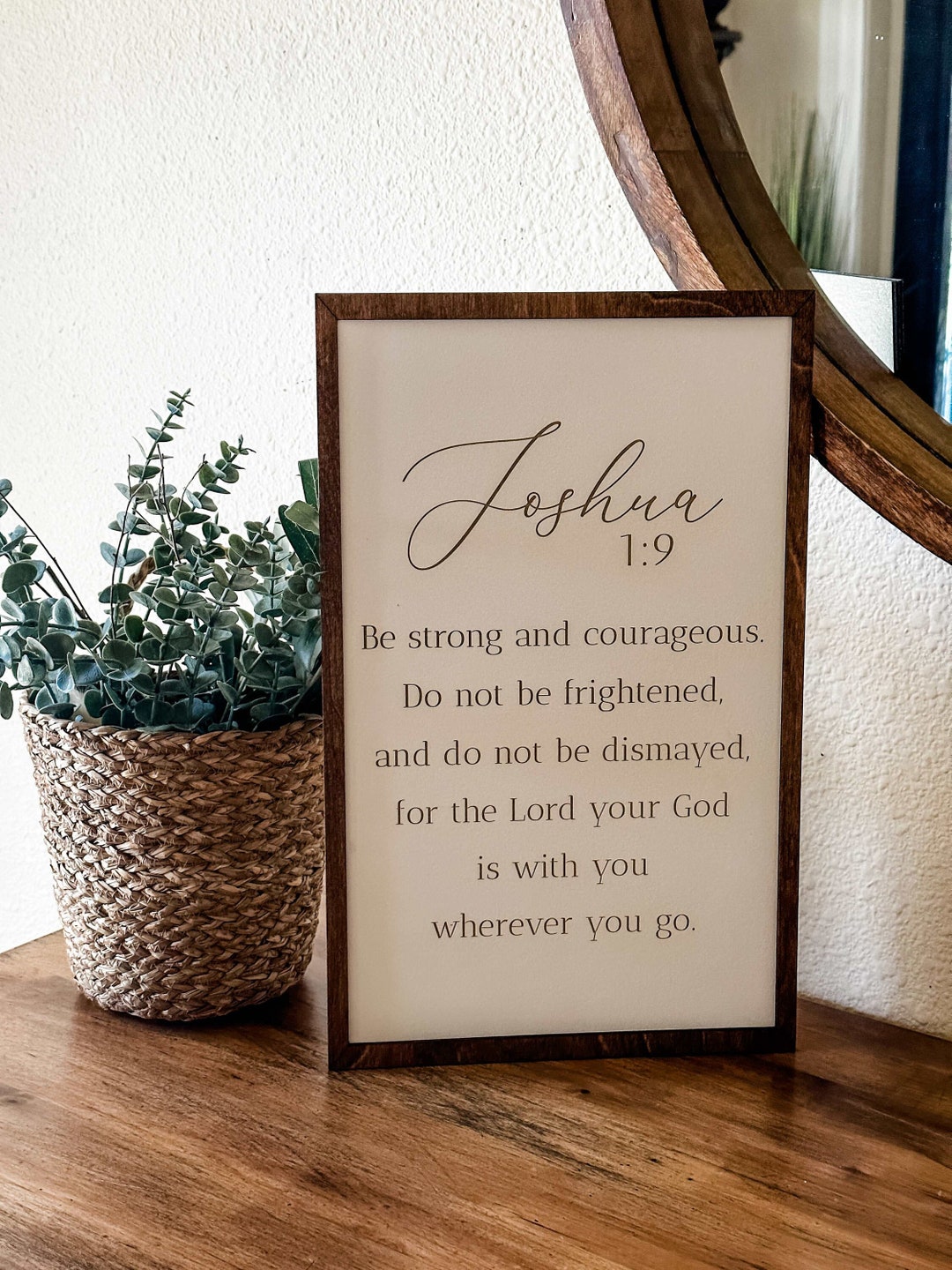 Engraved Joshua 1:9 Sign, Christian Art, Minimalist, Inspirational Wall ...