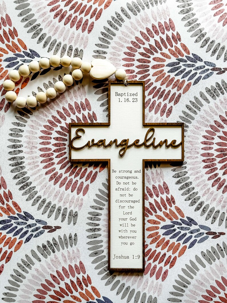 Engraved Baptism Cross, Baptism Gift, Christian Nursery, Joshua 1:9 ...