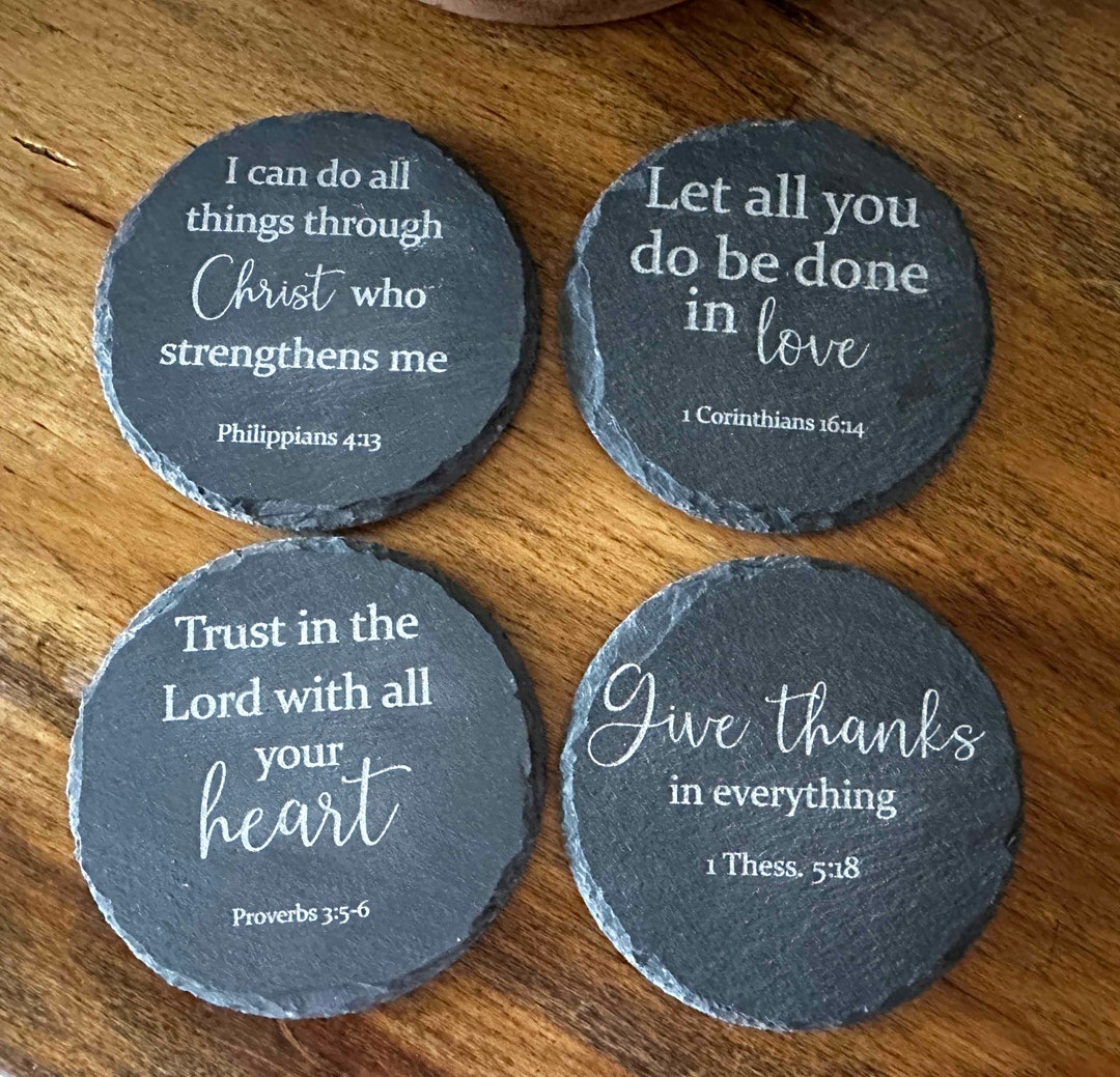 Bible Verse Coasters, Laser Engraved Slate Coasters, Inspirational ...