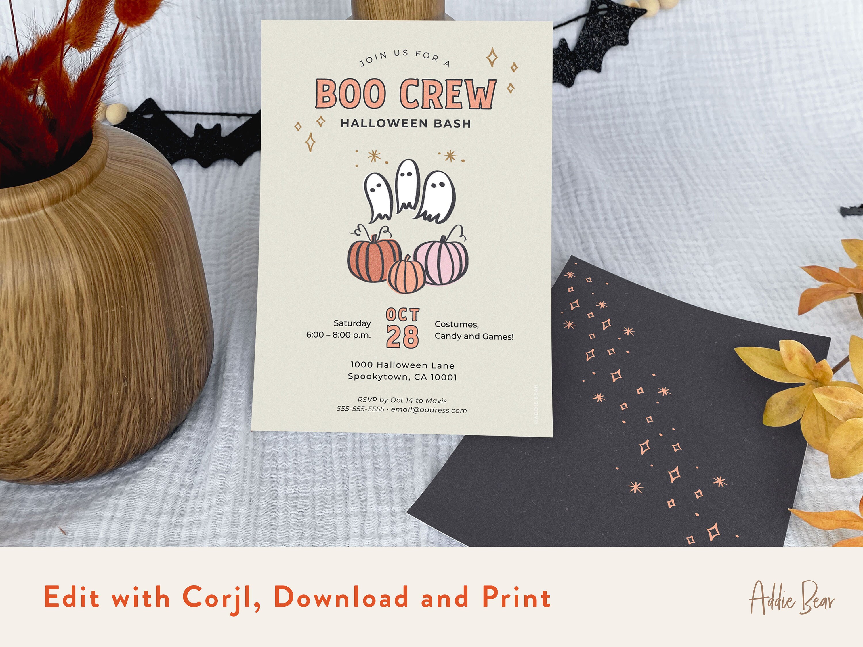 Boo Crew Halloween Party Invite, Kids Halloween Invitation, Editable ...