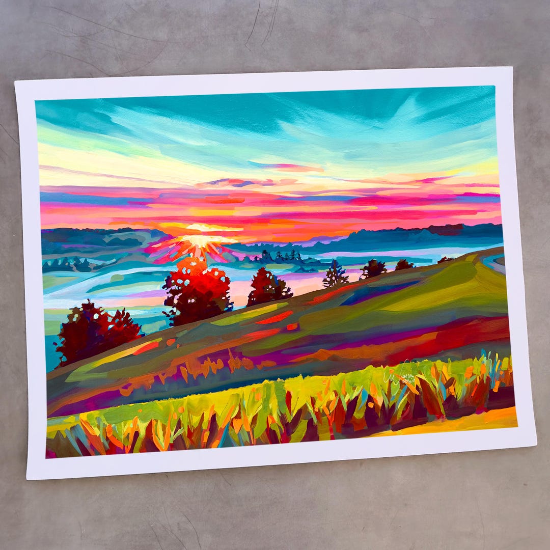 Kentucky Sunset Art Print: Colorful Landscape Painting by Maria Morris ...