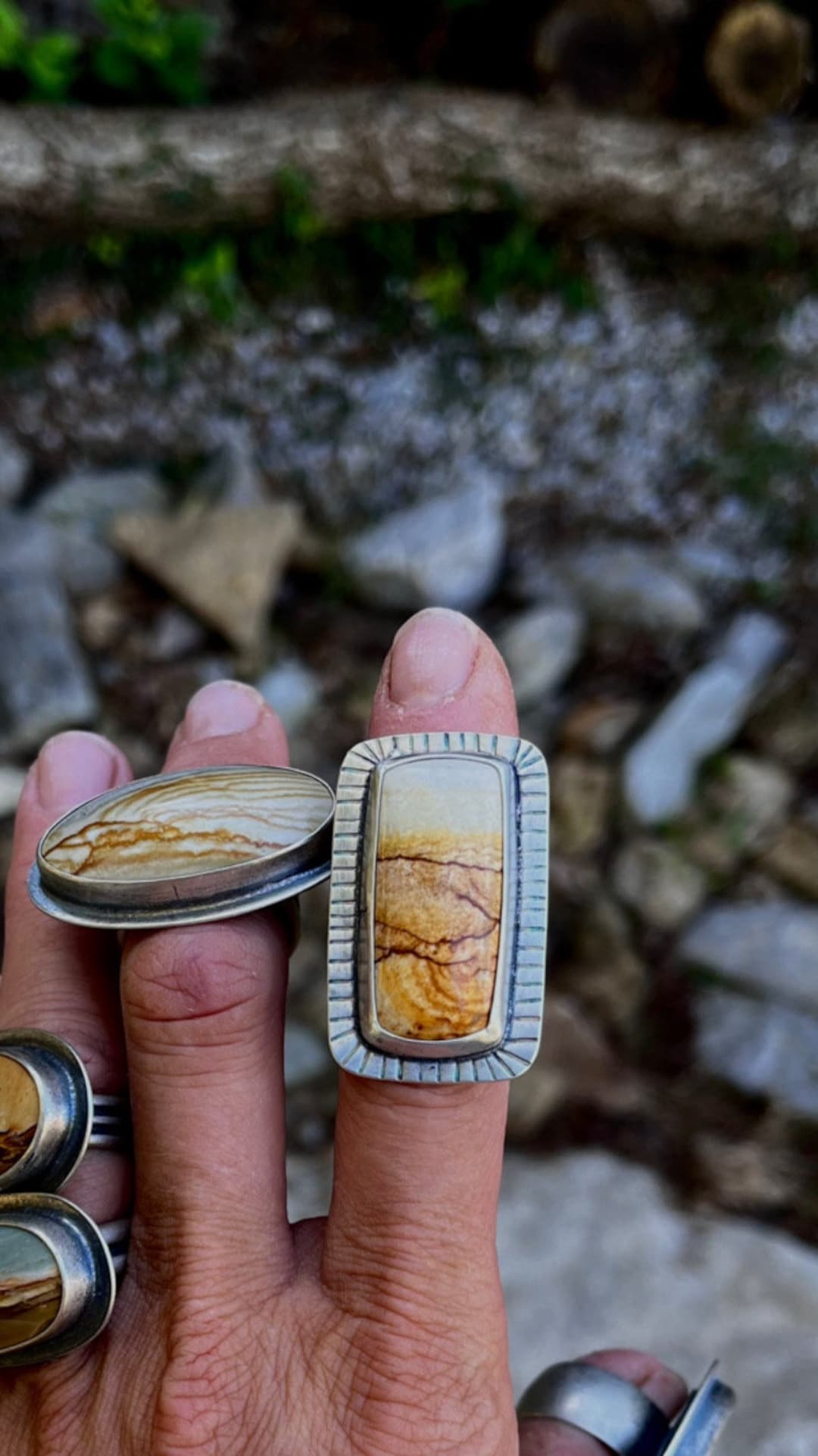 River Ring Chicken Track Jasper Statement Ring Set in Sterling Silver ...