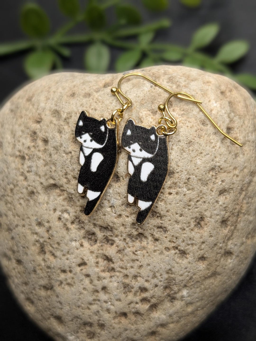 Tuxedo Cat Charm Earrings | Gold Plated, Stainless Steel Hooks ...
