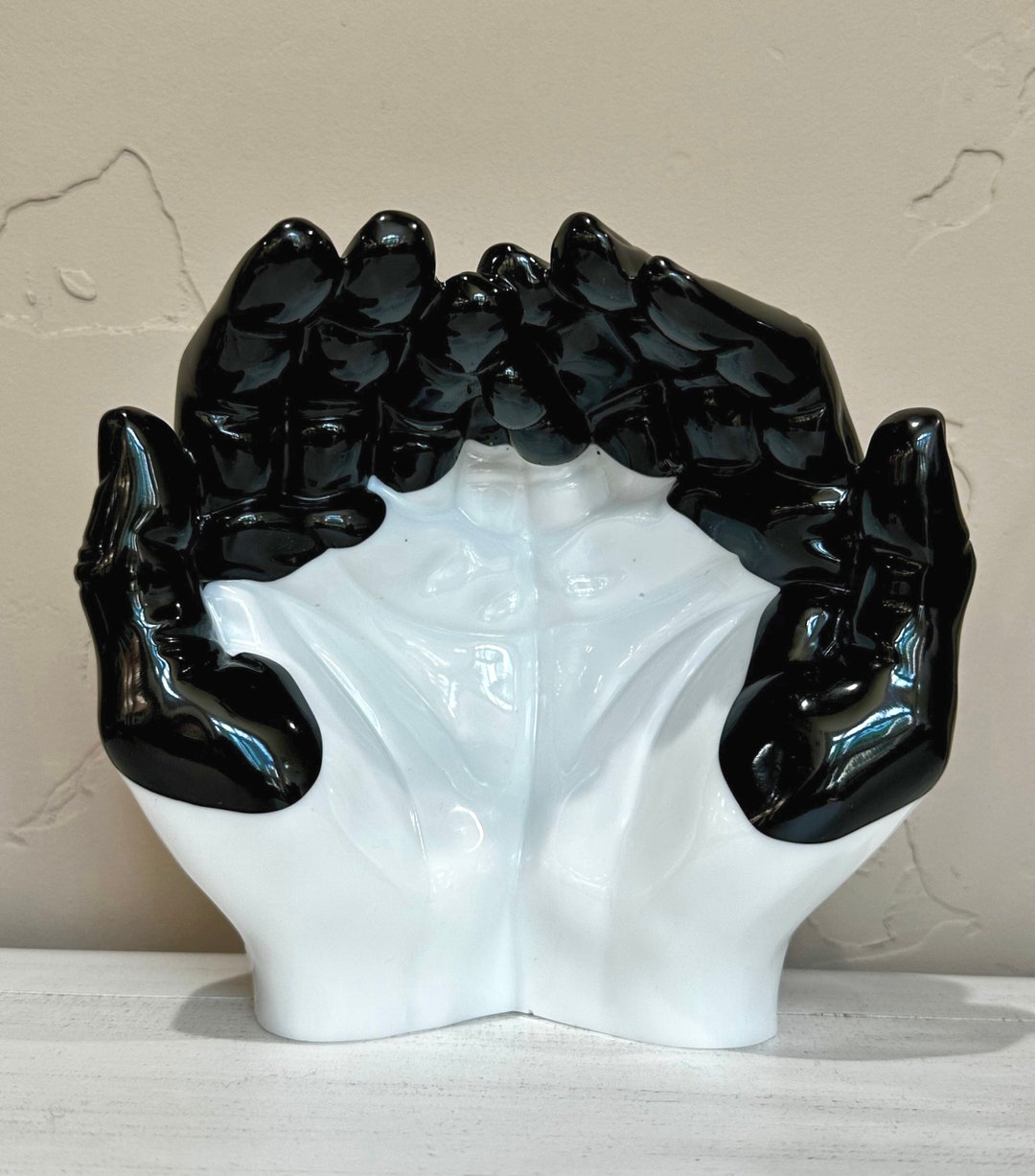 Black & White Cupped Hands Resin Sculpture, Home Decor, Resin Hands ...