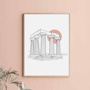 Greek Temple Line Art, Greek Line Drawing Printable Wall Art, Greek ...