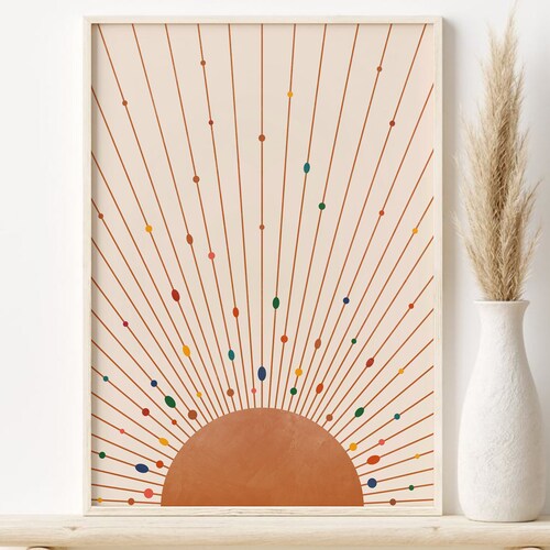 Sunburst Print Boho Sun Printable Wall Art Abstract Sun Rays | Etsy