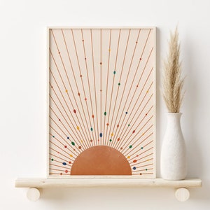 Sunburst Print, Boho Sun Printable Wall Art, Abstract Sun Rays Print ...