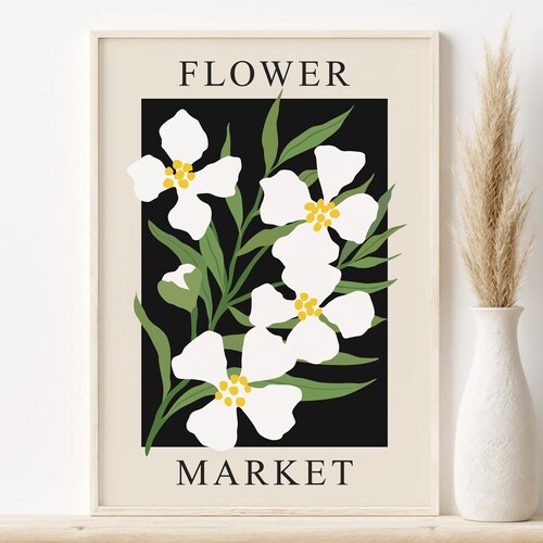 Blue Flower Market Print Abstract Botanical Printable Wall - Etsy