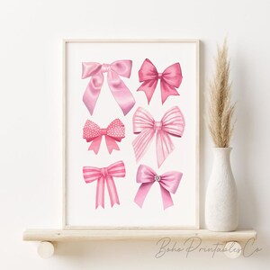 Pink Ribbons Print, Coquette Pink Bows Printable Wall Art, Preppy ...