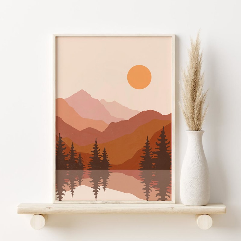 Boho Mountain Wall Art - Etsy