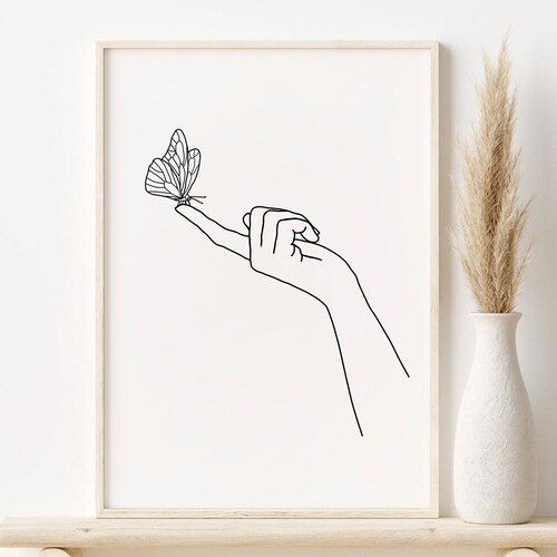 Hand Line Art Botanical Print Line Drawing Print Printable - Etsy