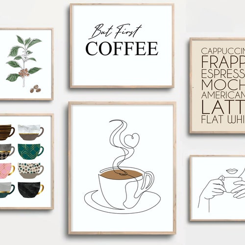 Coffee Print Set of 6 Coffee Printable Art Coffee Beans - Etsy