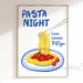 Pasta Night Print, Hand Drawn Food Sketch Printable Wall Art, Retro ...