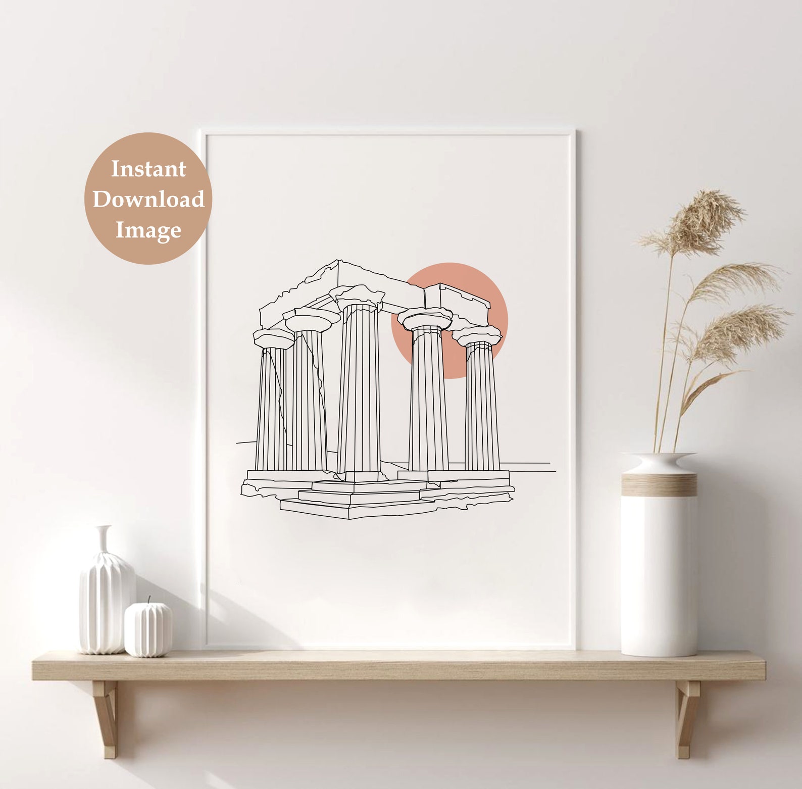 Greek Temple Line Art, Greek Line Drawing Printable Wall Art, Greek ...
